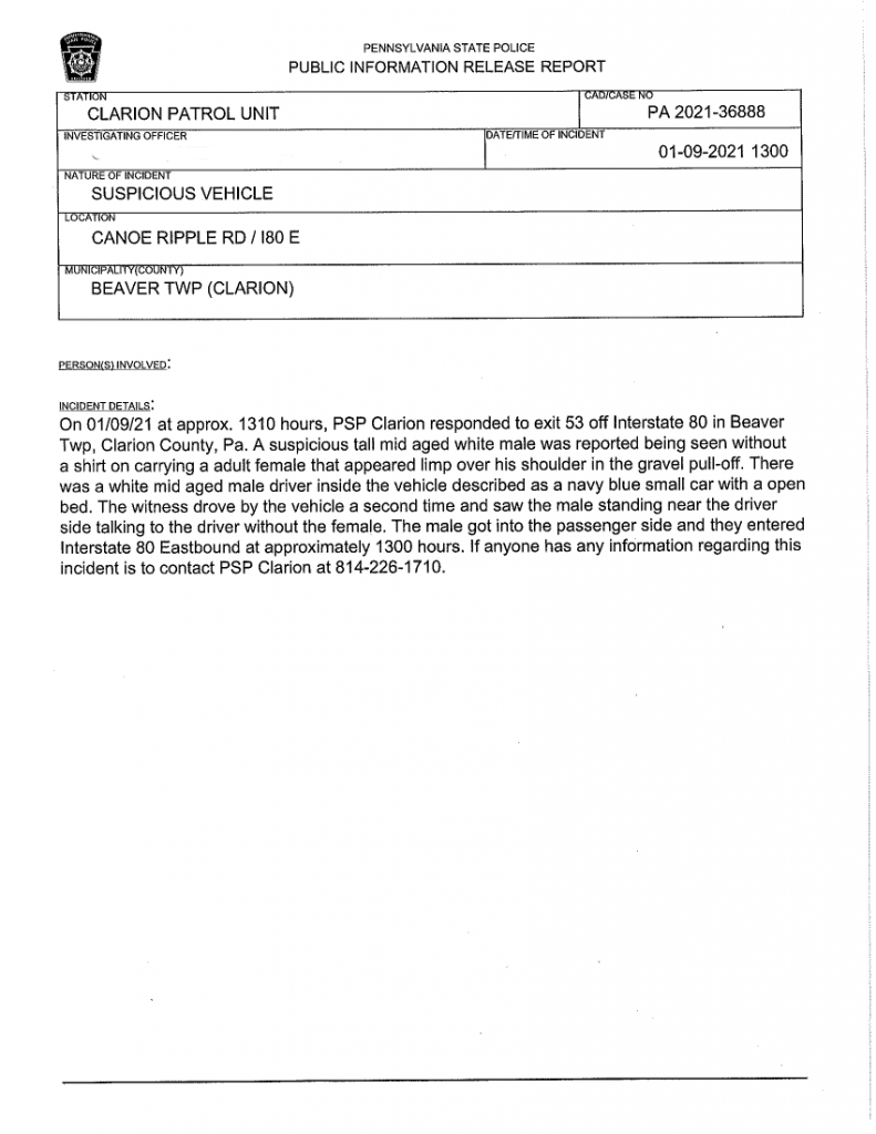 Suspicious vehicle – Venango Extra.com