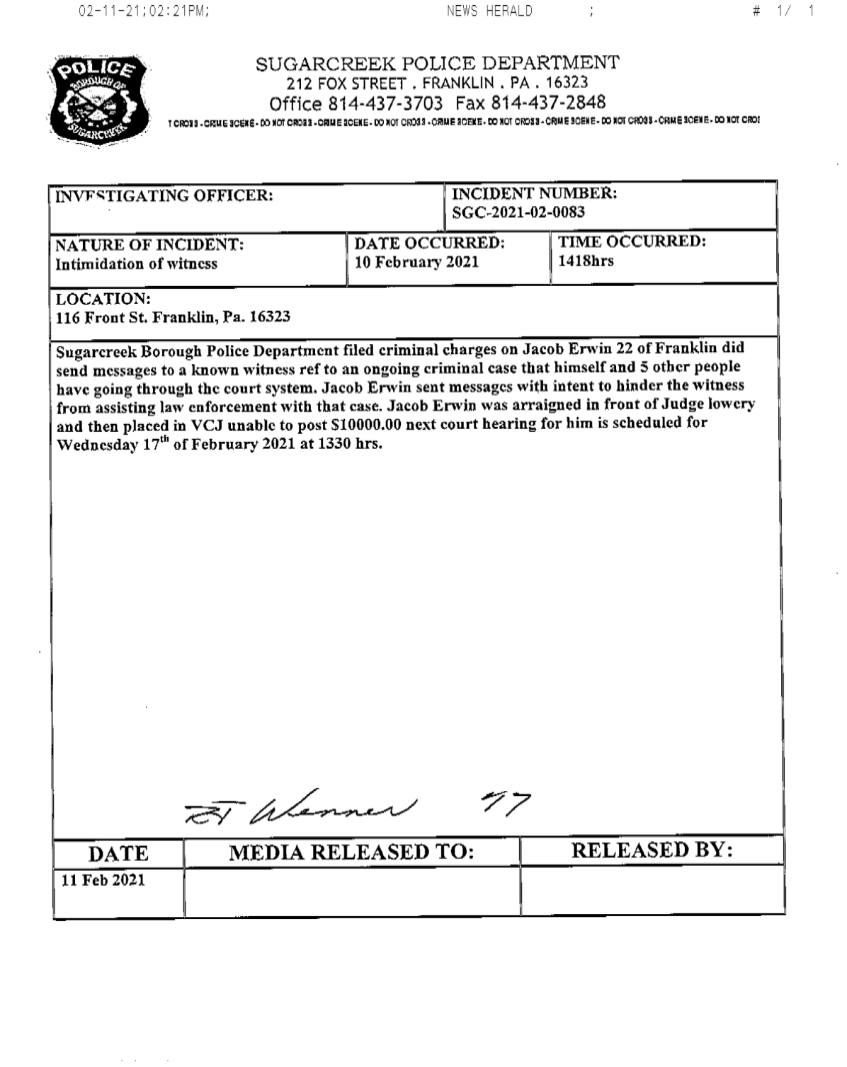 Witness intimidation – Venango Extra.com