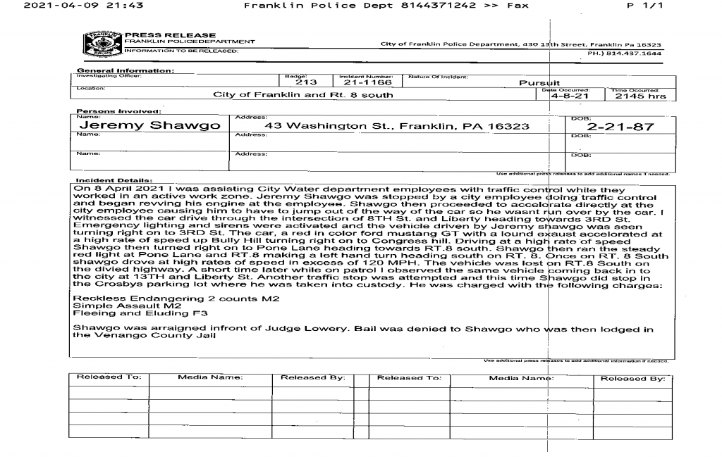 Franklin pursuit – Venango Extra.com